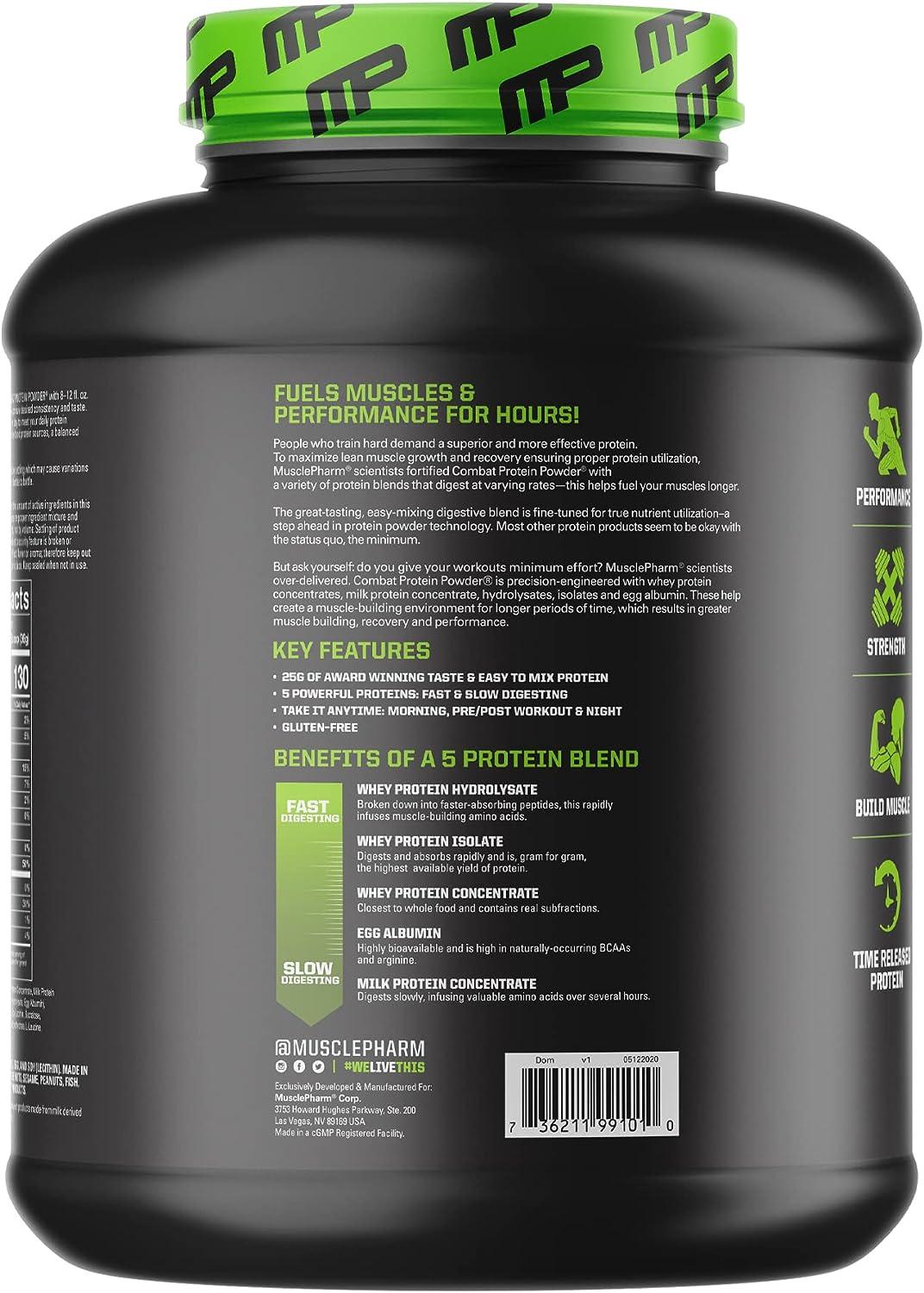 MusclePharm Combat Protein Powder - 5 Protein Blend, Vanilla, 4.1 lbs ...