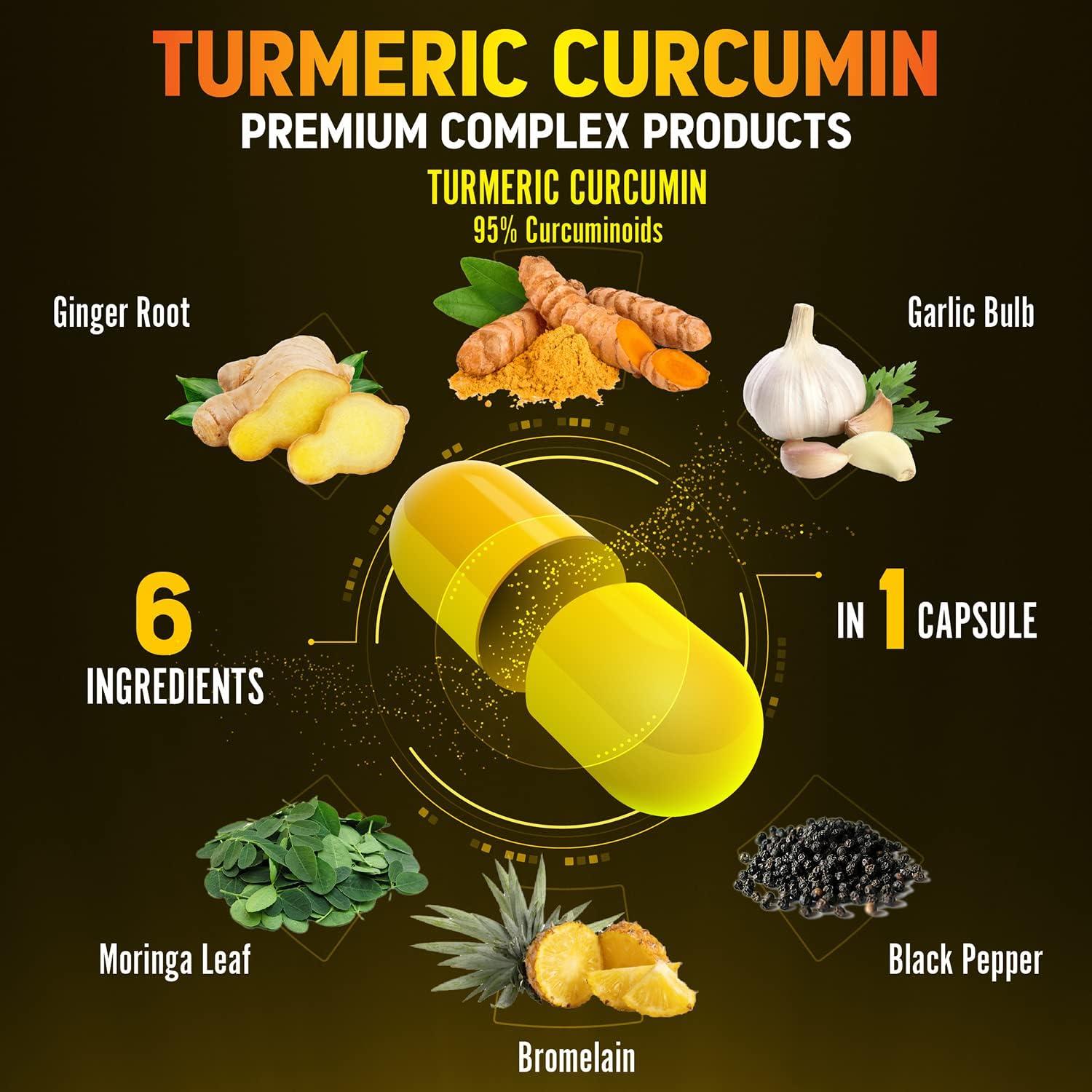 6-in-1 Turmeric Curcumin + Ginger Capsules | 95% Curcuminoids | Joint ...