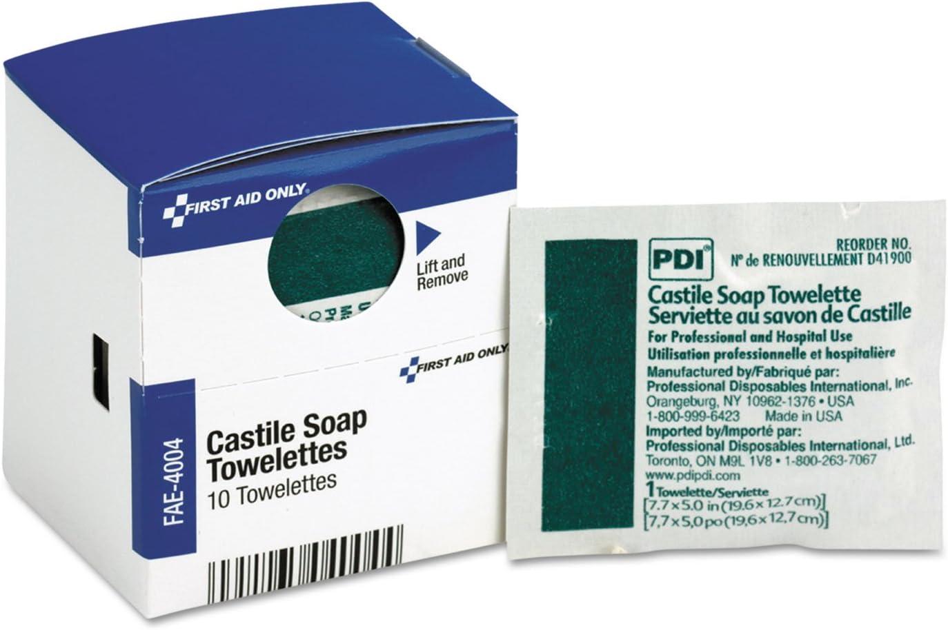 First Aid Only Castile Soap Towelettes 10/Box - Gentle and Effective ...