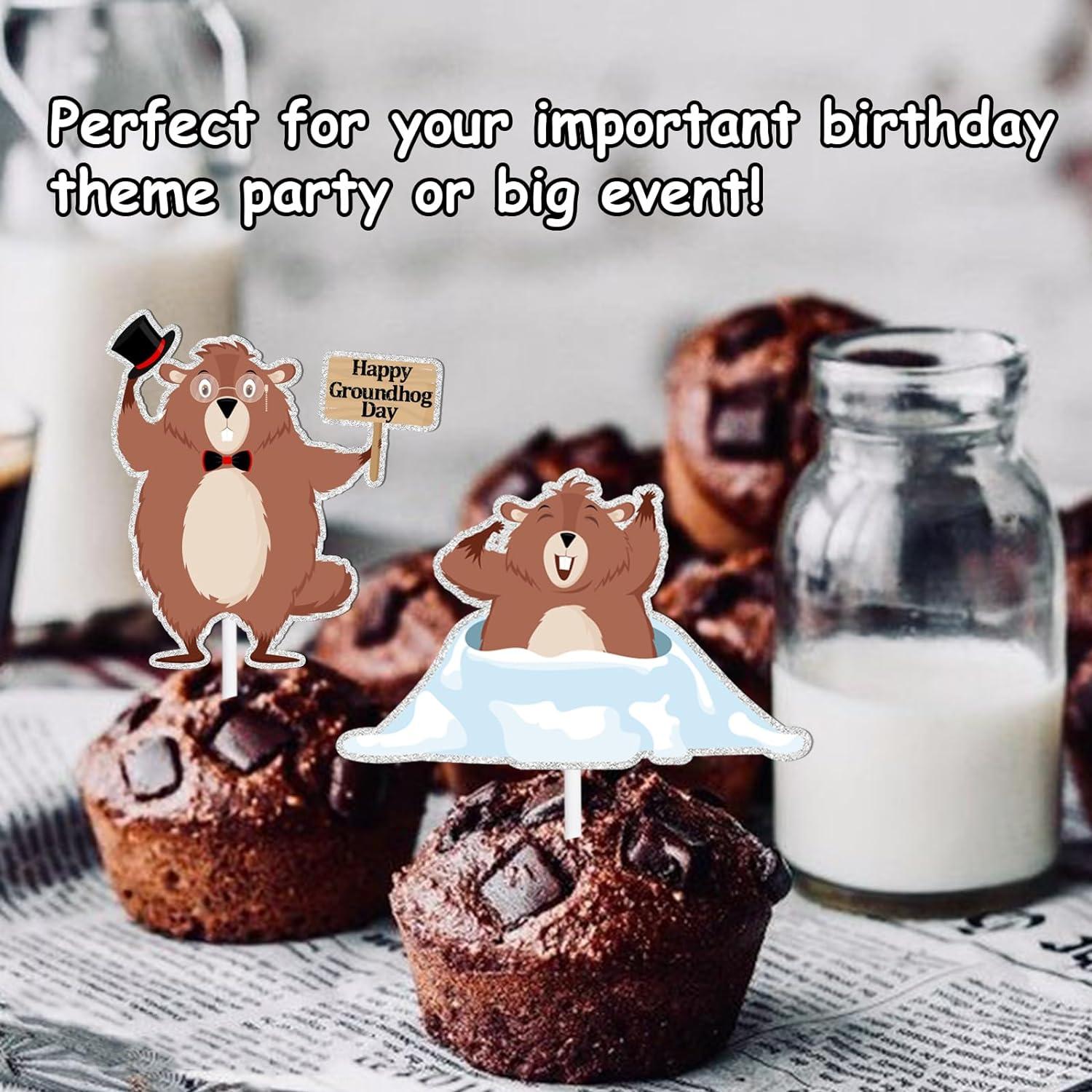 Brown Glitter Animal Groundhog Dessert Cupcake Topper Happy Groundhog ...