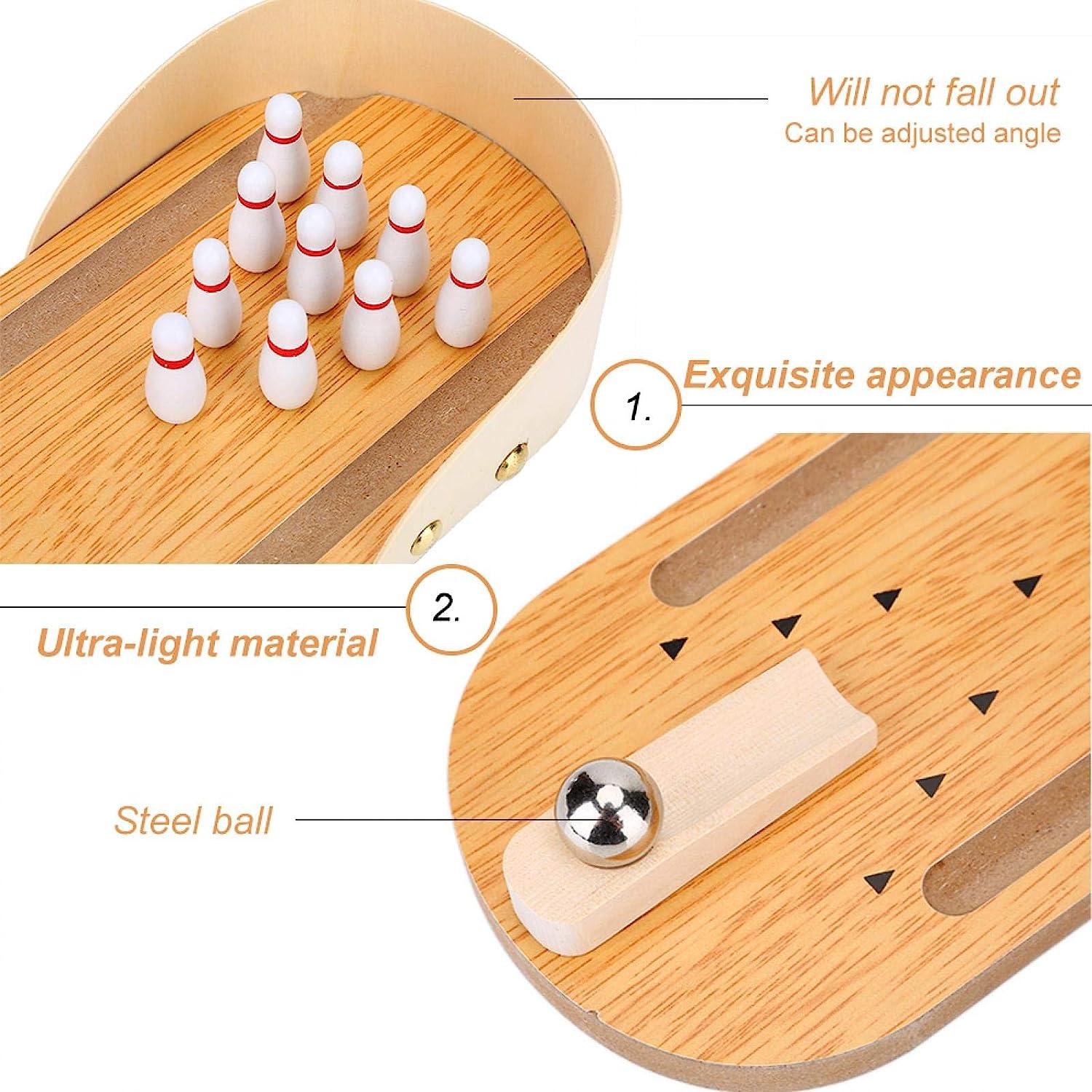 Mini Bowling Game Set - Tabletop Wooden Bowling Toy with 10 Pins and ...