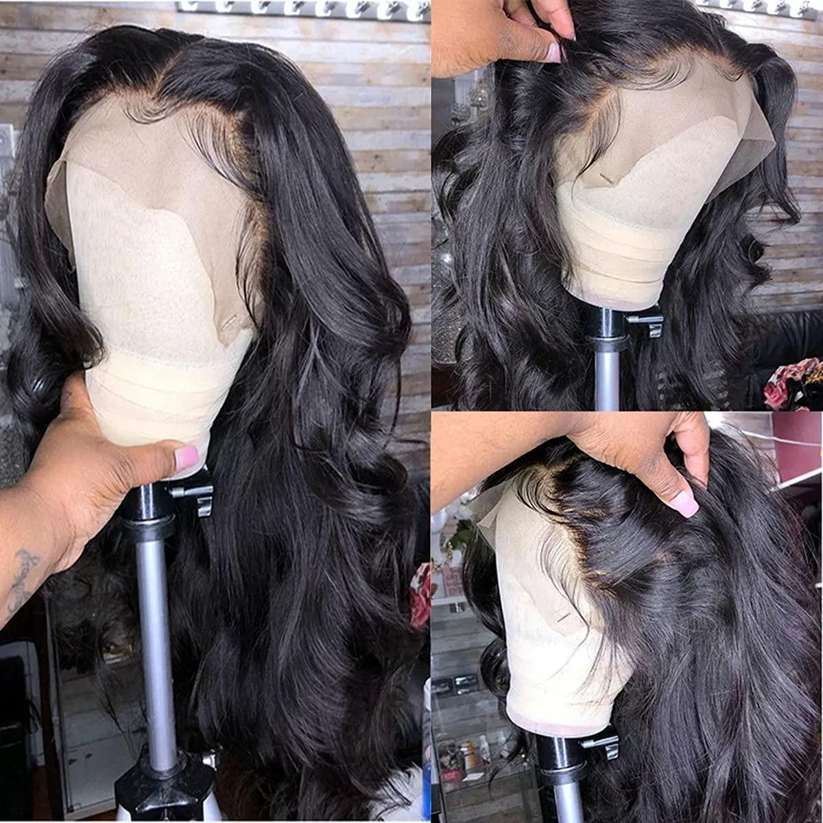 MEIKING 28 Inch Body Wave Human Hair Lace Front Wig - 180% Density, HD ...