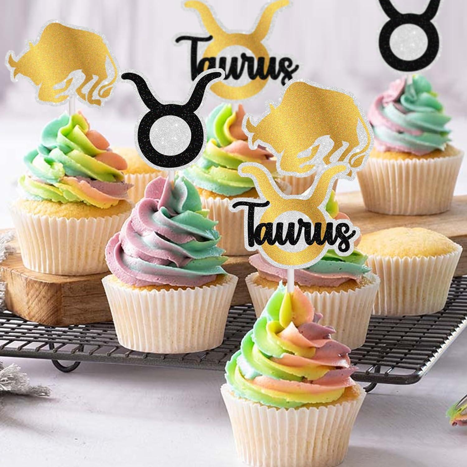 18pcs Taurus Happy Birthday Cupcake Topper April May Happy Birthday 12 Constellations Horoscope ...