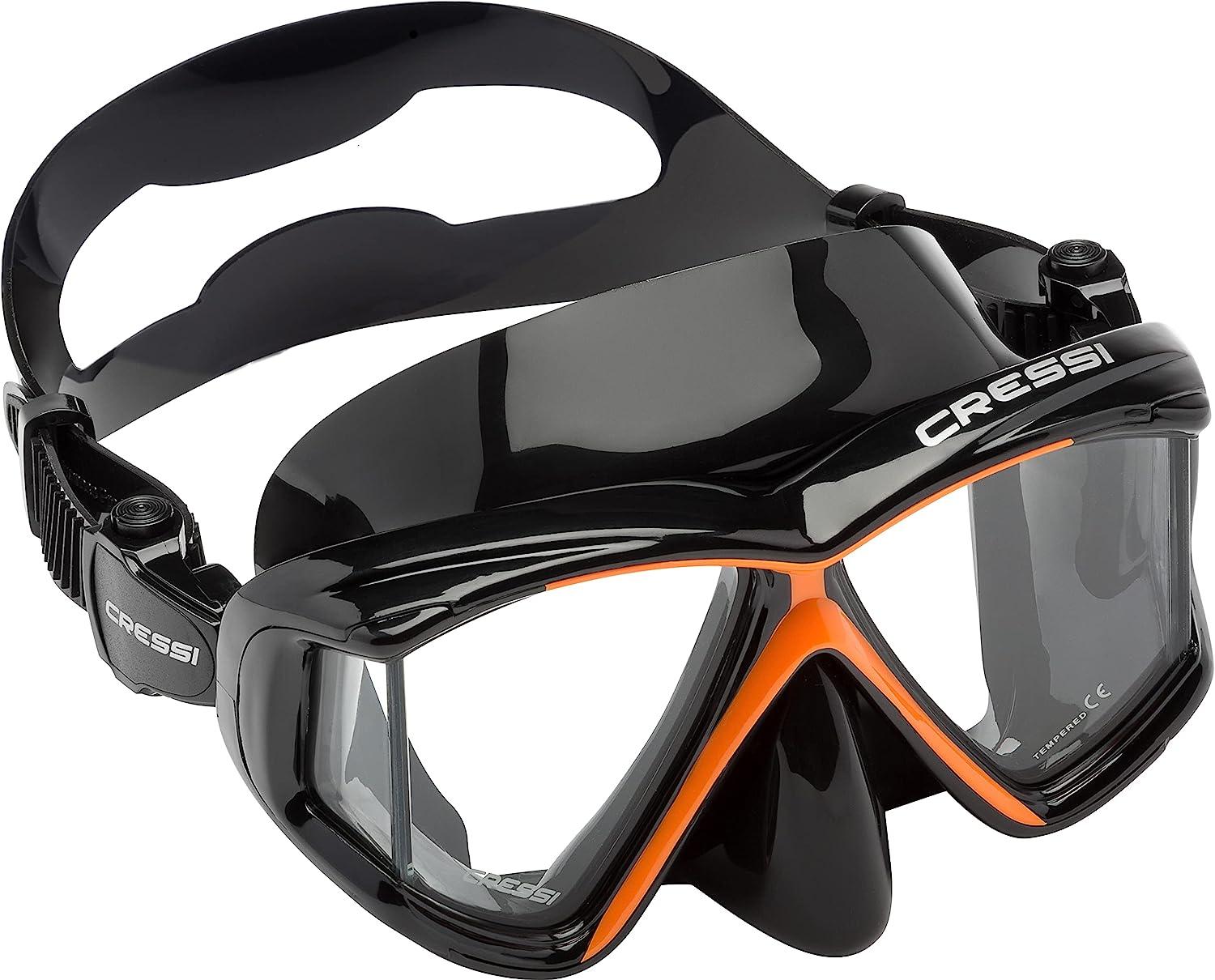 Cressi PANO 4 Window Adult Scuba Diving Snorkeling Mask - Black/Orange ...