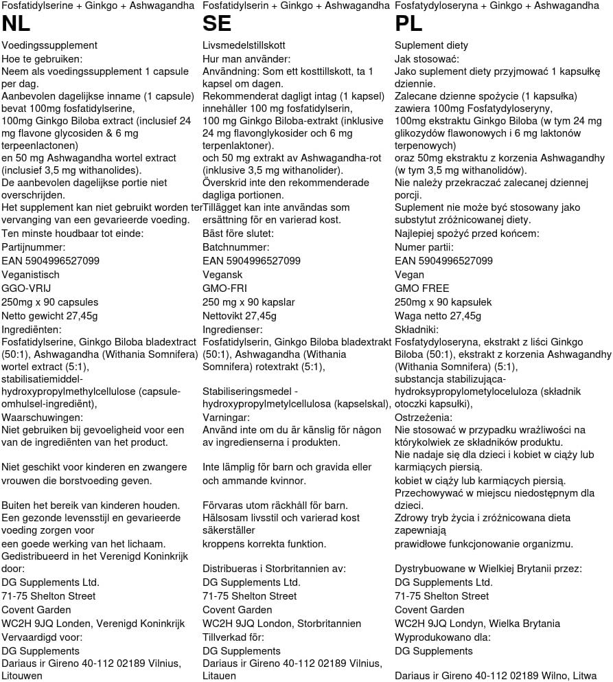 Hepatica Phosphatidylserine + Ginkgo Biloba + Ashwagandha 250mg | 90 ...