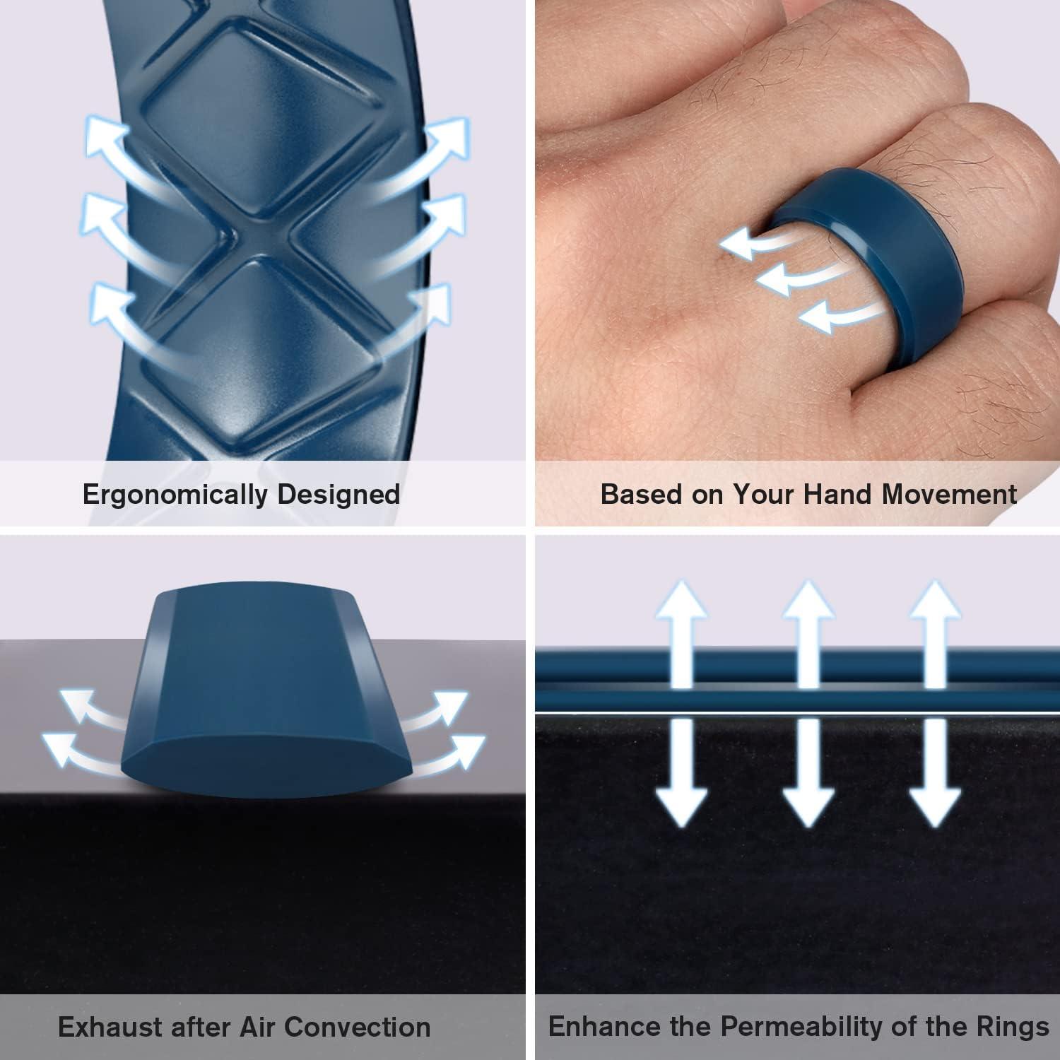 Egnaro Men's Silicone Wedding Ring Set - Inner Arc Ergonomic Design ...