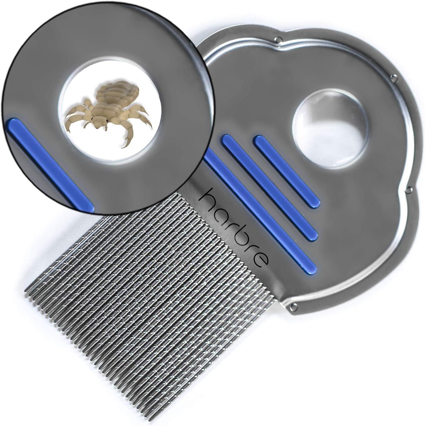 Harbre Professional Stainless Steel Reusable Lice Comb with Magnifier ...