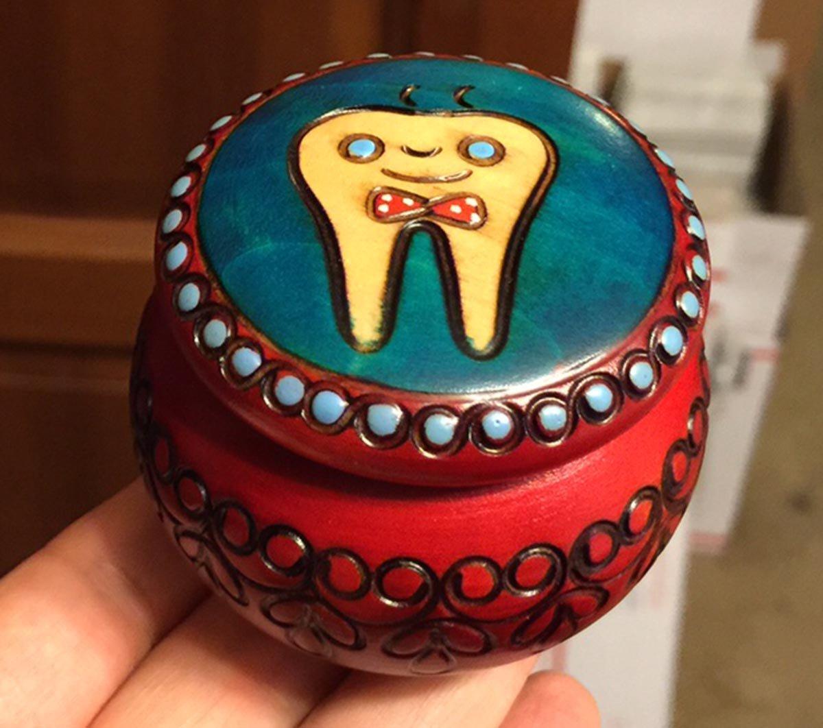 Handmade Wooden Boy's Tooth Fairy Box - First Tooth Keepsake and Curl ...