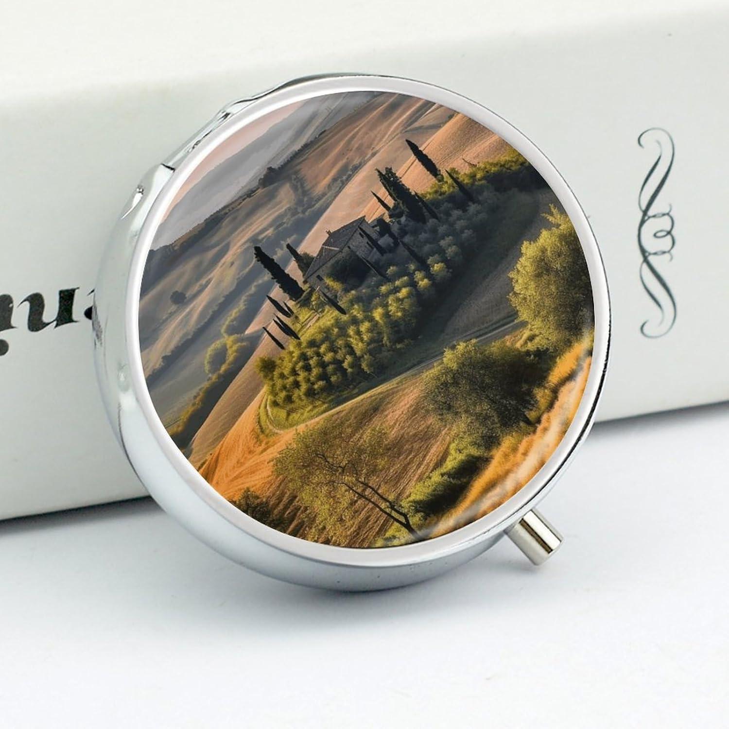 Round Pill Box - Tuscany Landscape Tree Scenery | 3 Compartment ...