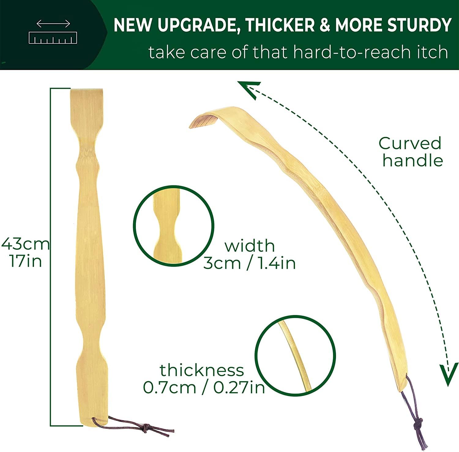 RENOOK Bamboo Back Scratcher - Curved Long Handle 3 PCS Wooden ...