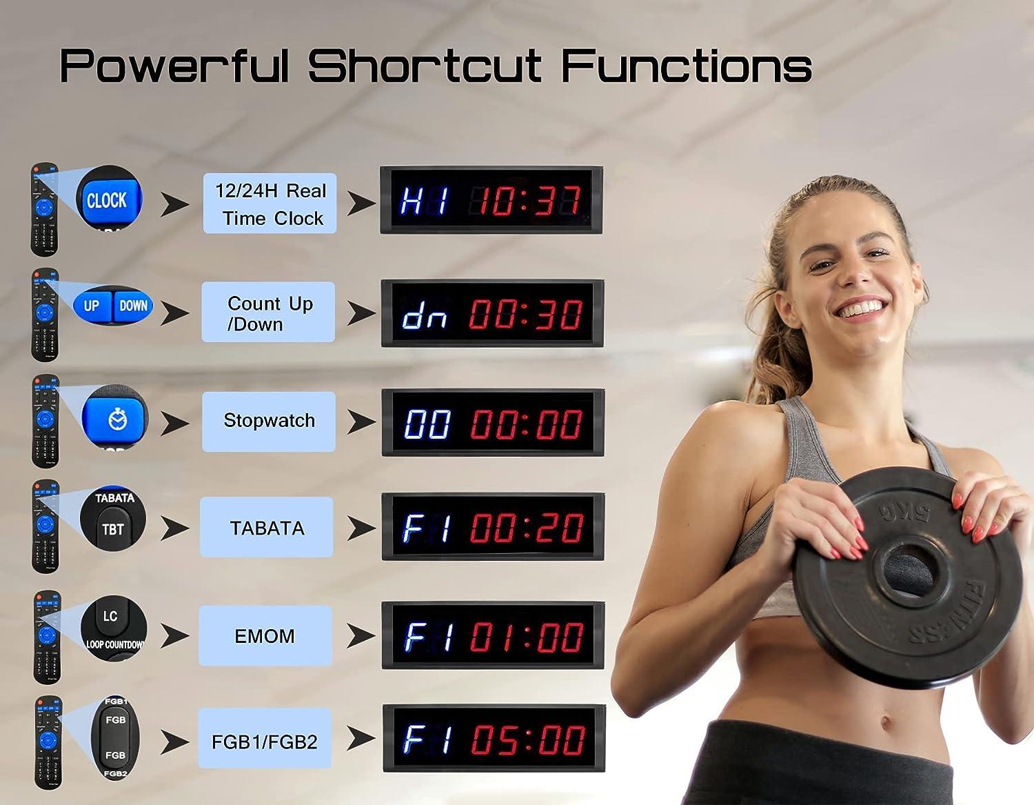 Naoeleii Gym Timer Clock with Remote - Large LED Workout Timer for Home ...