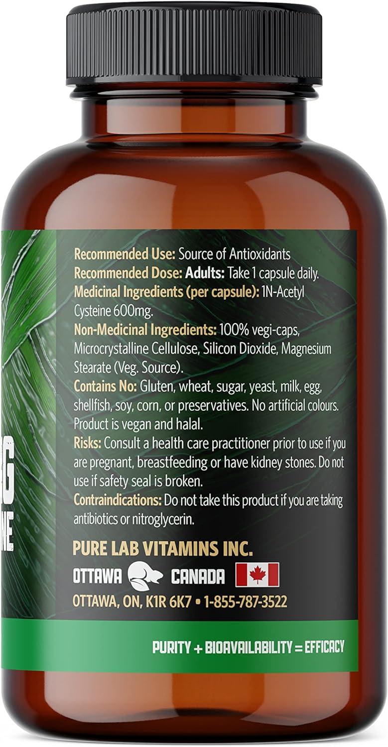 Pure Lab Vitamins NAC (N-Acetyl-Cysteine) 600 mg - 120 caps Made in Canada