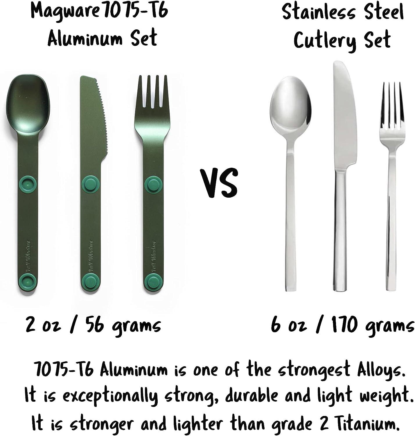 MAGWARE Magnetic Camping Utensils Set - Portable Metal Travel Flatware ...