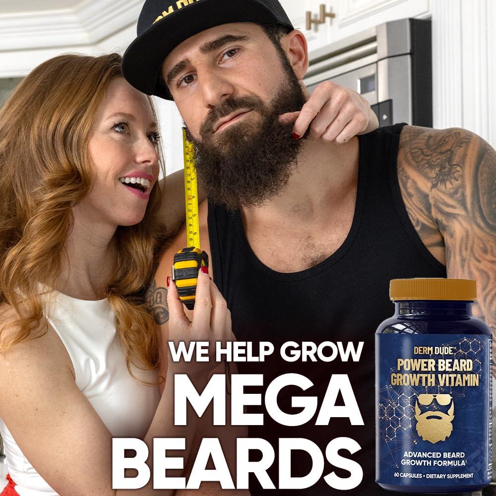 Derm Dude Power Beard Vitamins - Biotin 10K MCG & Collagen for Thicker ...