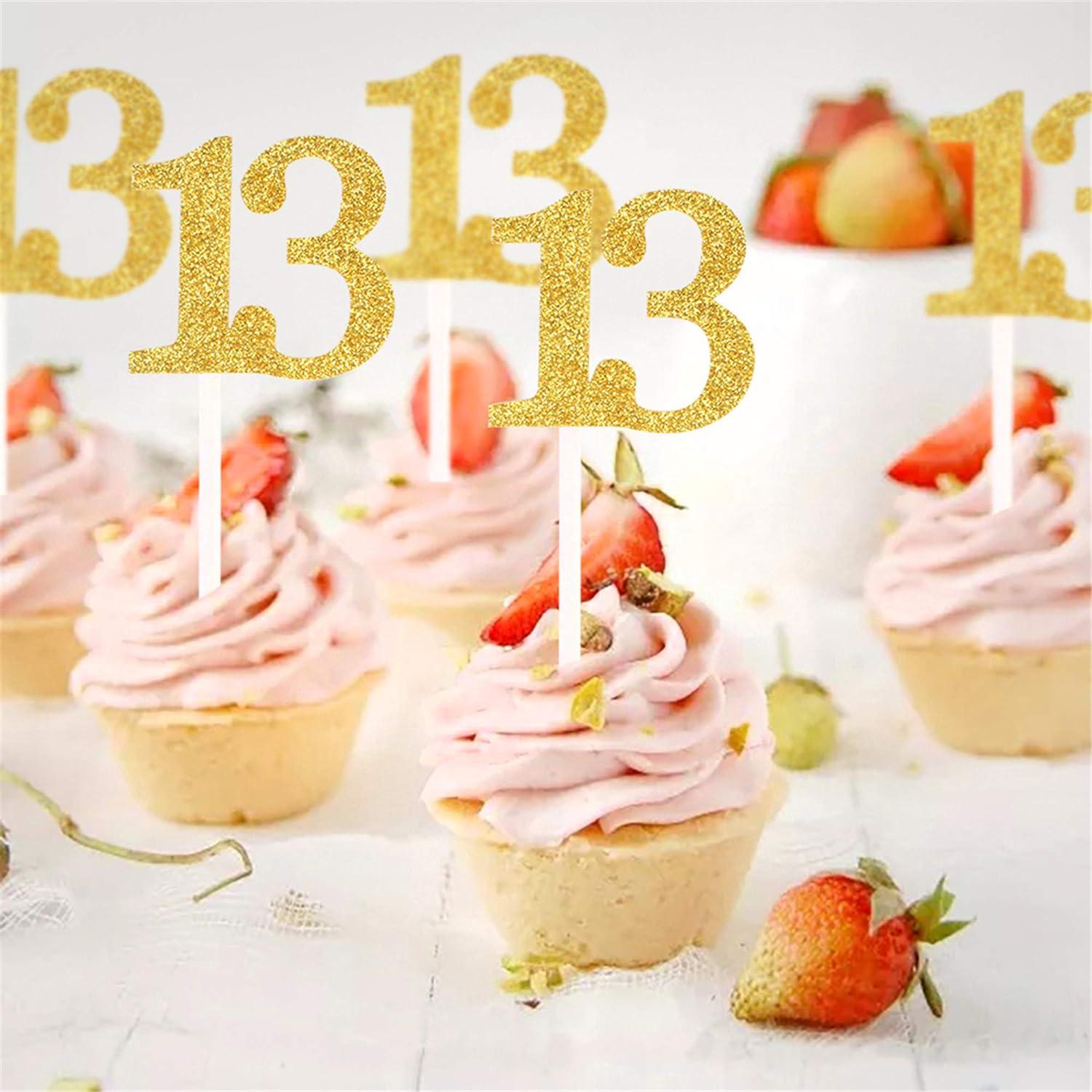 Unimall 20 Pieces Number 13 Cupcake Toppers Gold Glitter 13th Birthday ...