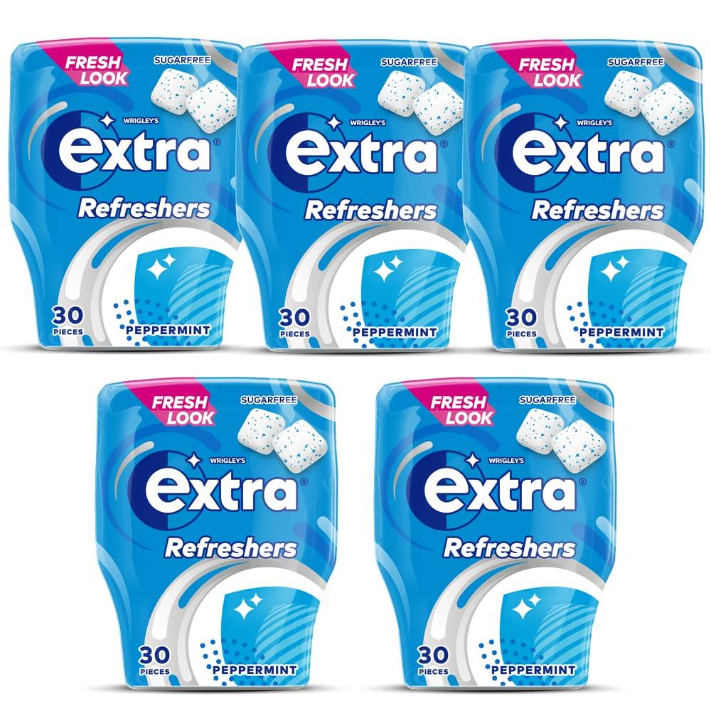 5 x 30pcs Extra Refreshers Peppermint Sugarfree Chewing Gum Bottle ...