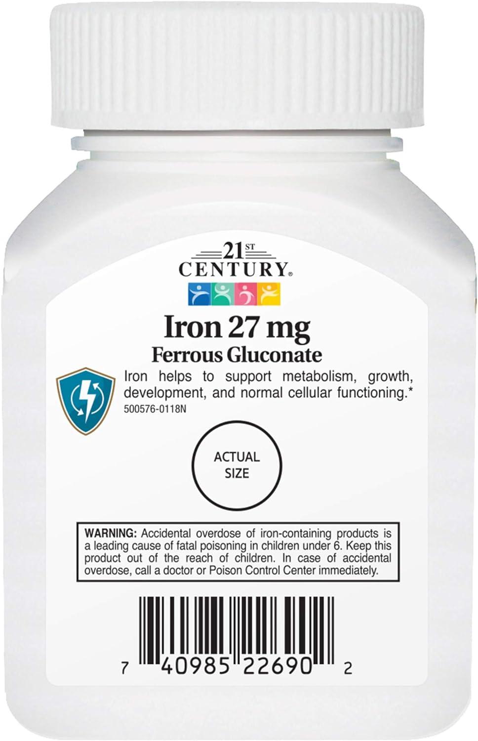 21st Century Iron 27mg Ferrous Gluconate Tablets - 110 Count | Buy Now ...