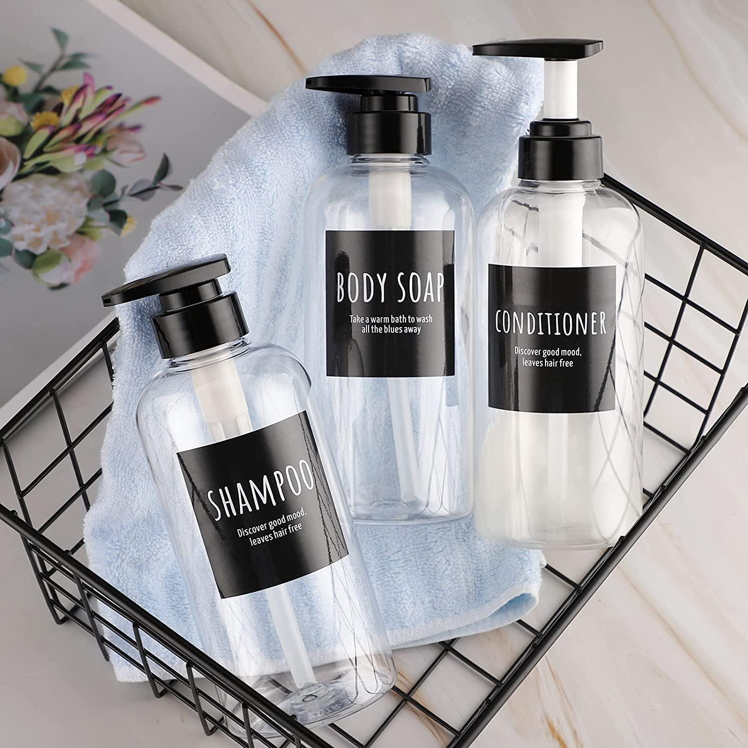 Segbeauty 16.9oz 3pcs Refillable Shower Shampoo and Conditioner Bottles ...