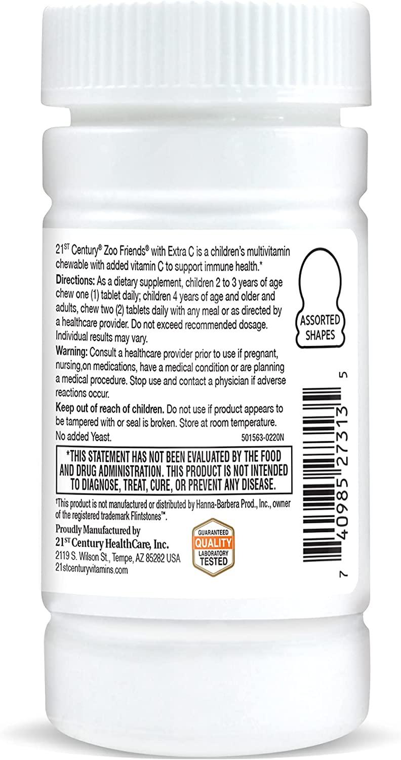 21st Century Zoo Friends with Extra C | 60 Chewable Tablets - Immune ...