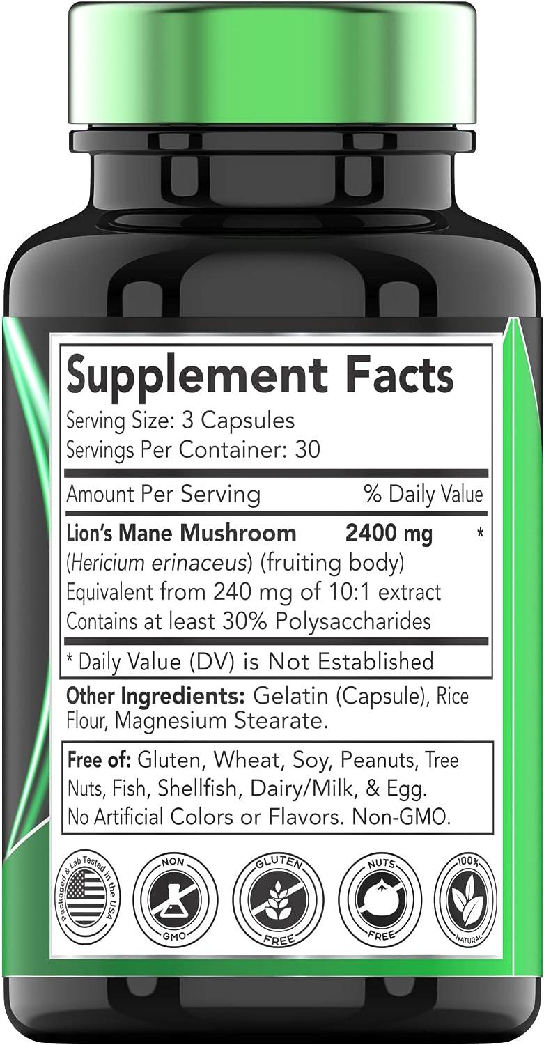 TNVitamins Lion's Mane Mushroom Supplement 2400mg - 90 Capsules ...