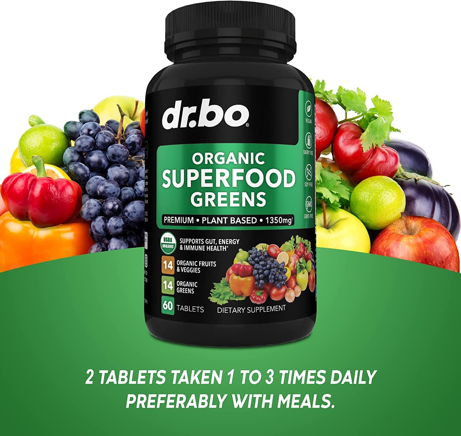 Organic Superfood Greens & Fruit Supplements - Energy Boosting Veggie & Fruit Tabs with Alfalfa ...