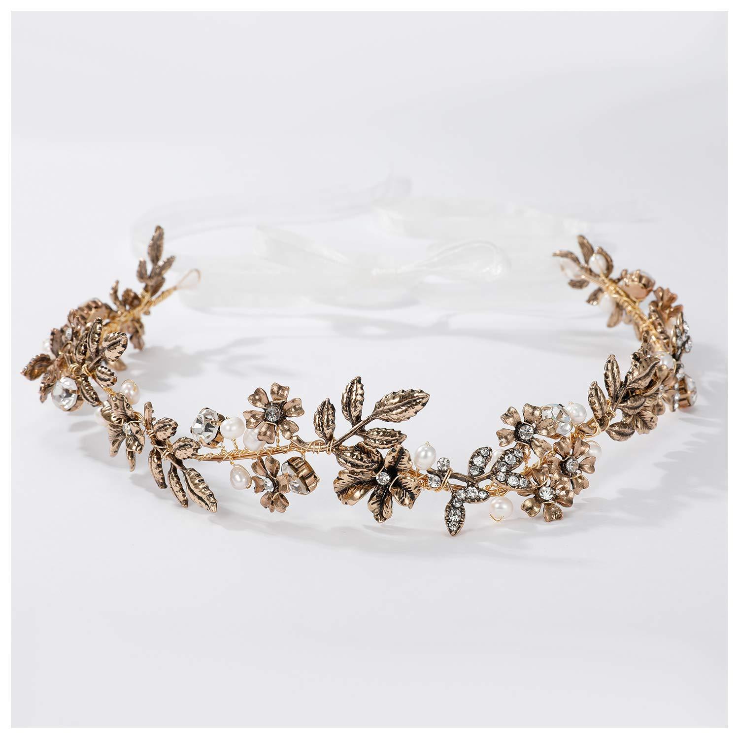 Sweetv Handmade Bridal Headpiece Retro Gold Bridal Headband With