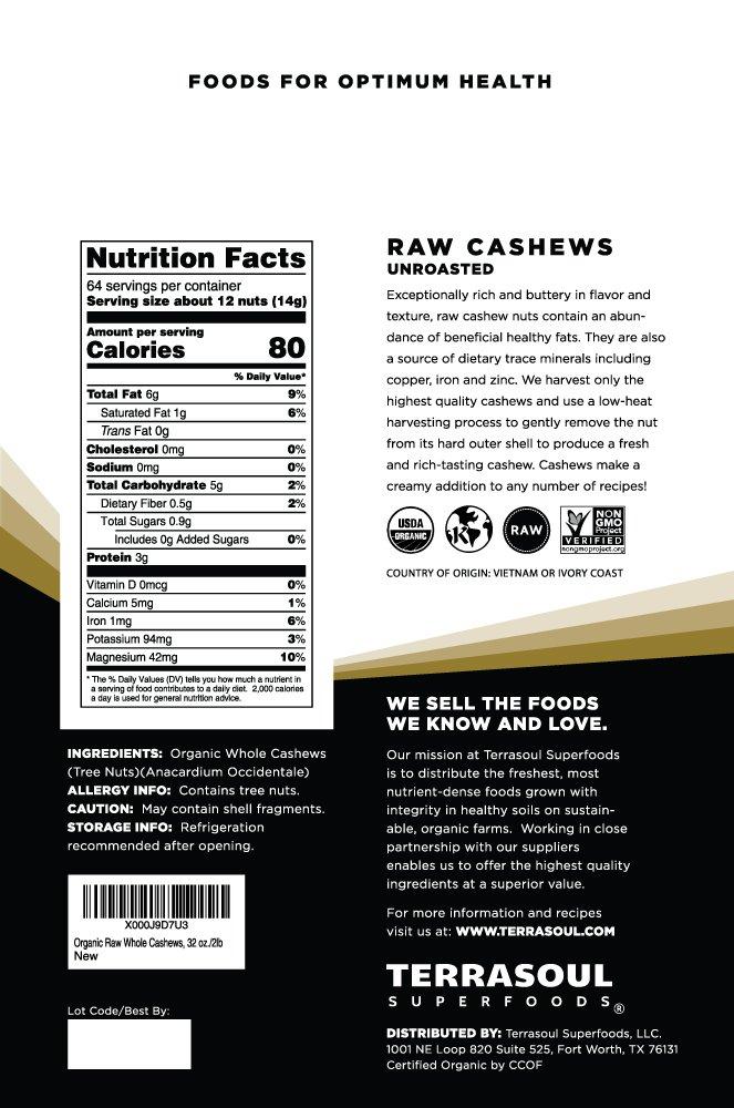 Terrasoul Superfoods Organic Raw Whole Cashews 4lb Sweet and Fresh 2lb ...