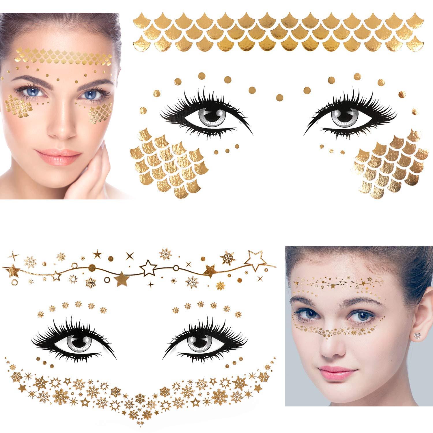 Konsait Metallic Face Tattoo Sticker Set - Temporary Transfer ...