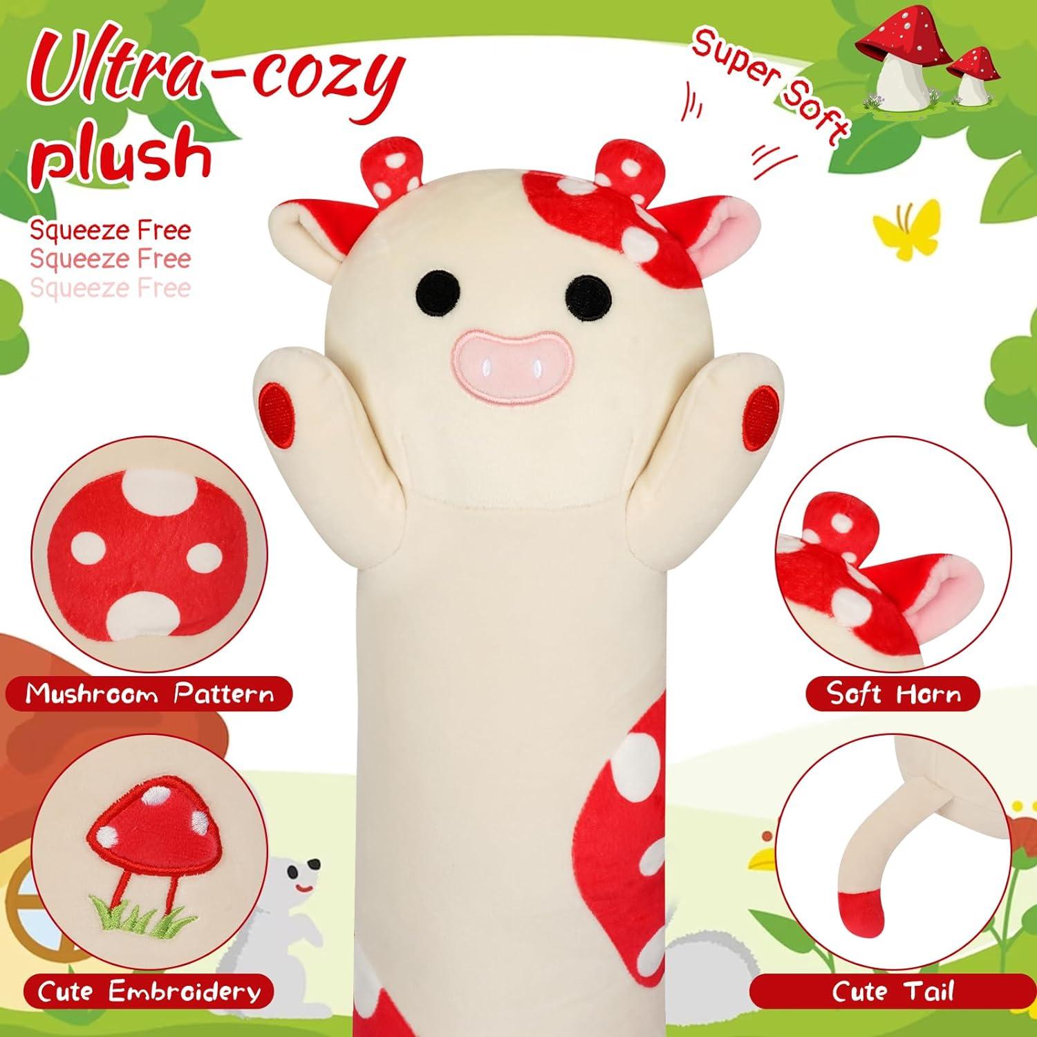 Yamepuia Long Mushroom Cow Plush Pillow - 20 Cuddly Squishy Toy for ...