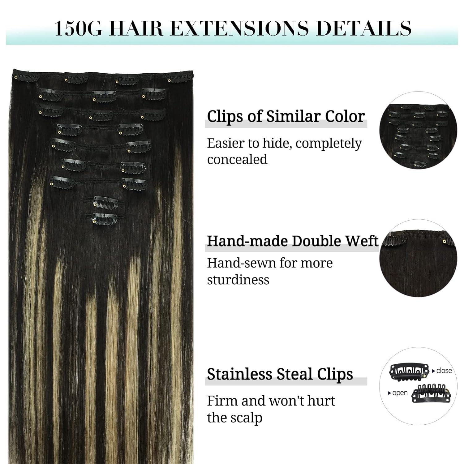 Doores Real Hair Extensions Clip-In | Balayage Natural Black to Light ...