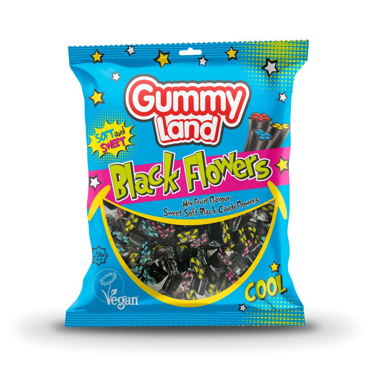 Gummy Land Mix Fruit Soft Black Candy Flowers - Vegan - Halal - 500g ...