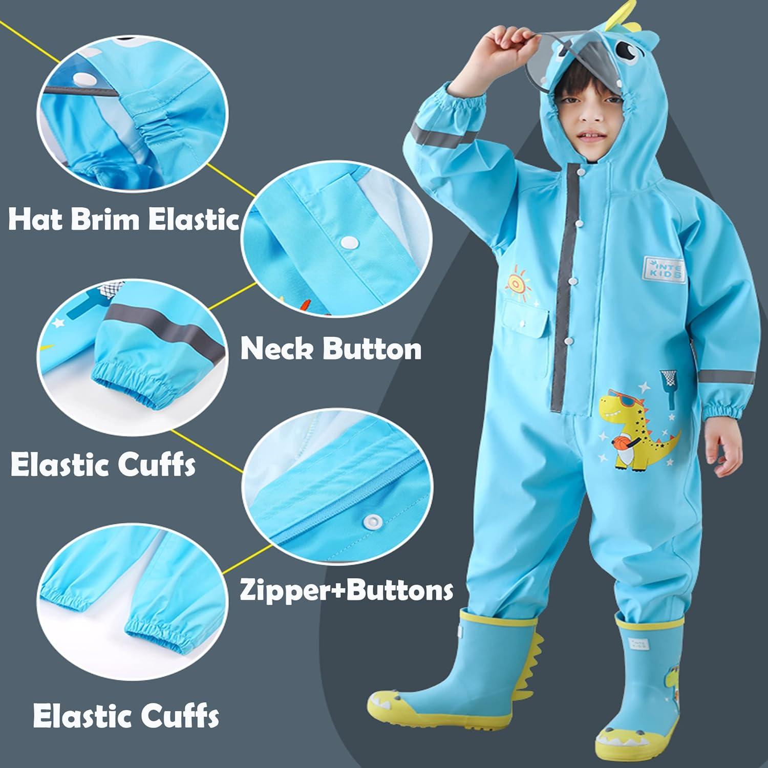 Fewlby Kids Puddle Suit All-in-One Waterproof Overalls | Toddler Muddy Suit Hooded Raincoat ...