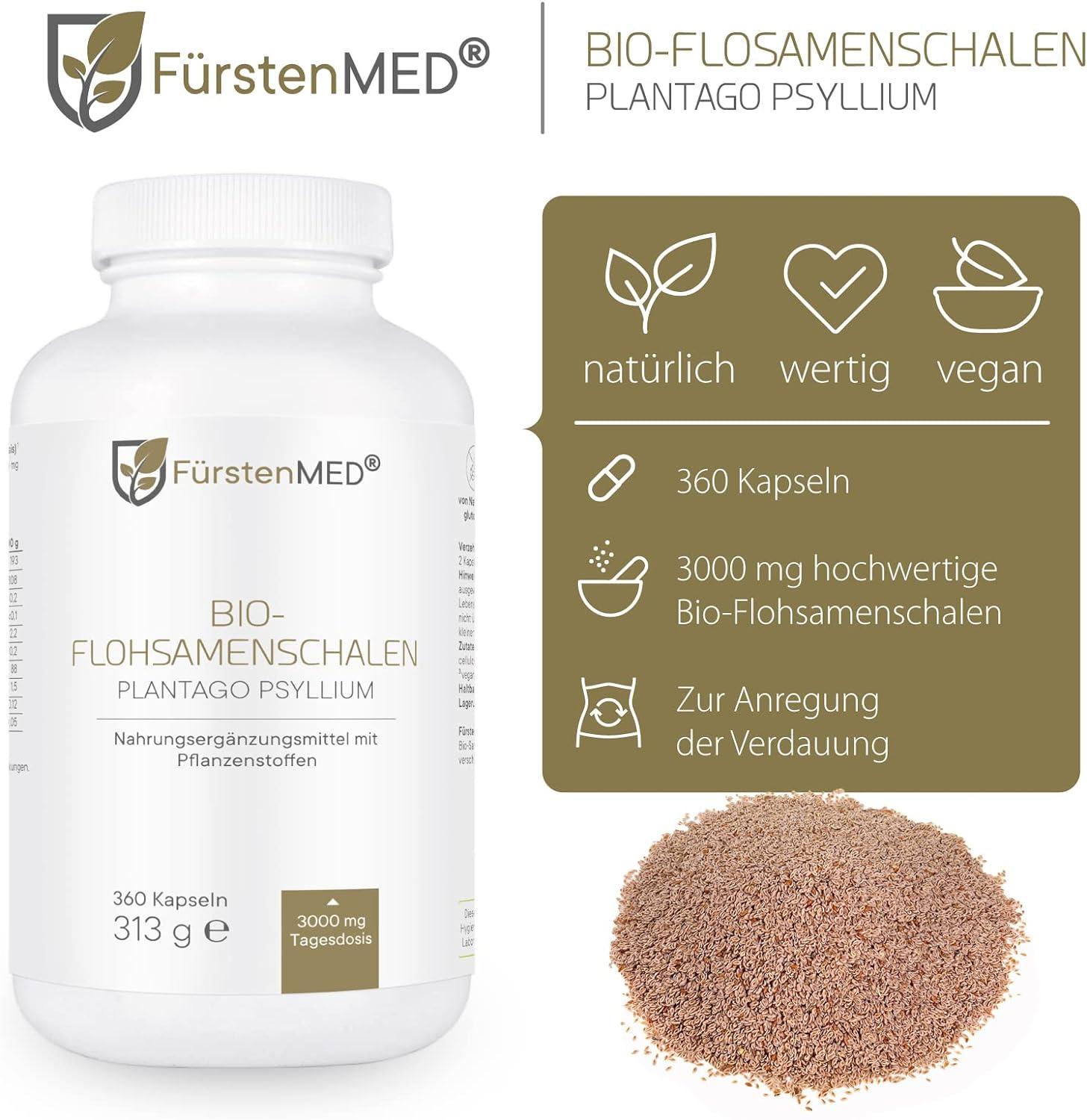 Buy F rstenmed Bio Psyllium Capsules - 360 Organic High-Dose 3000mg ...