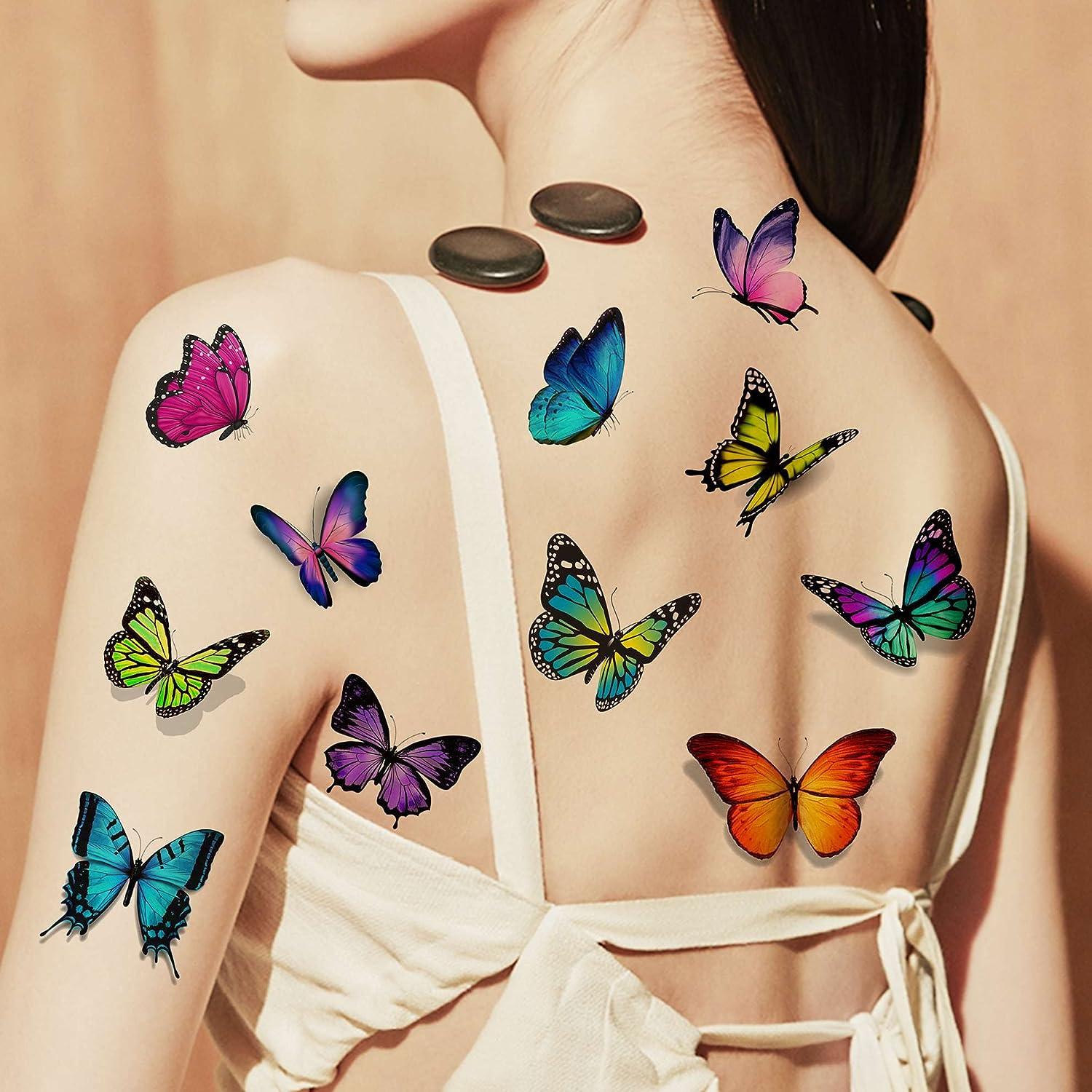 Bilizar 3D Colorful Butterfly Temporary Tattoos - 24 Sheets, 155+ PCS ...