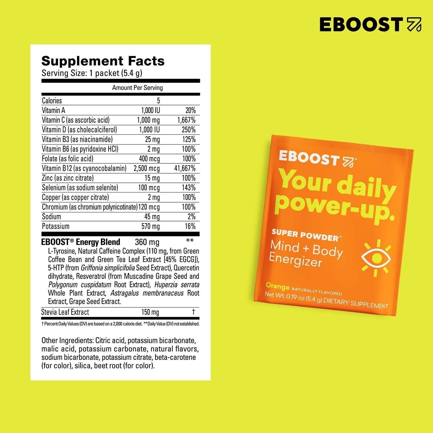 EBOOST Super Powder Orange Energy Drink & Electrolyte Powder - 20 ...