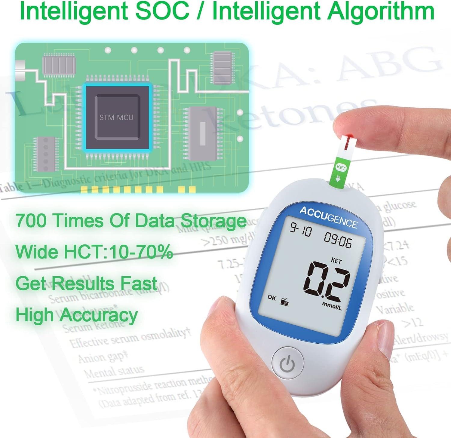 ACCUGENCE Home Blood Ketone Testing Kit - 3in1 Meter, 10 Test Strips ...
