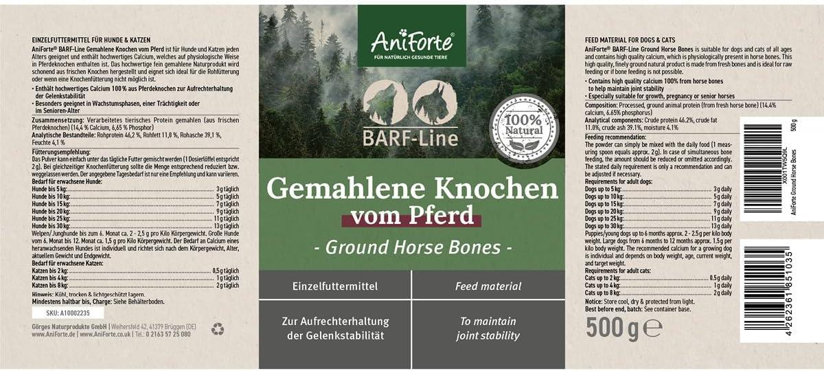 AniForte Ground Horse Bones for Dogs & Cats - 500g Natural Calcium for ...