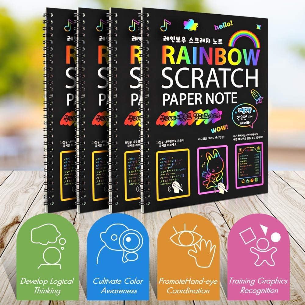 4 Pack Kids Scratch Art Drawing Notebook Set - Large Rainbow Scratch ...