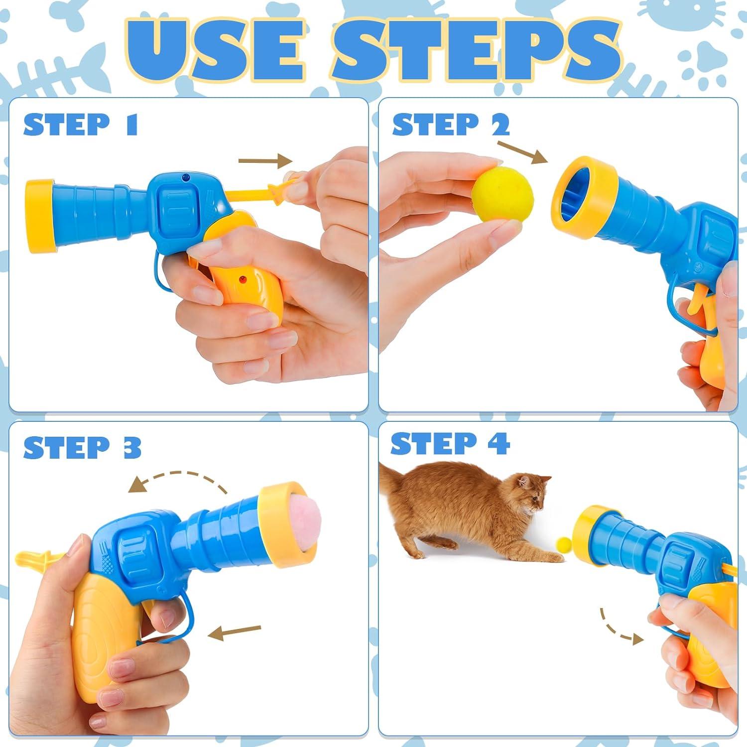 Xialvyu 2 Pack Interactive Cat Toy Plush Ball Shooting Gun for Cats Cat ...