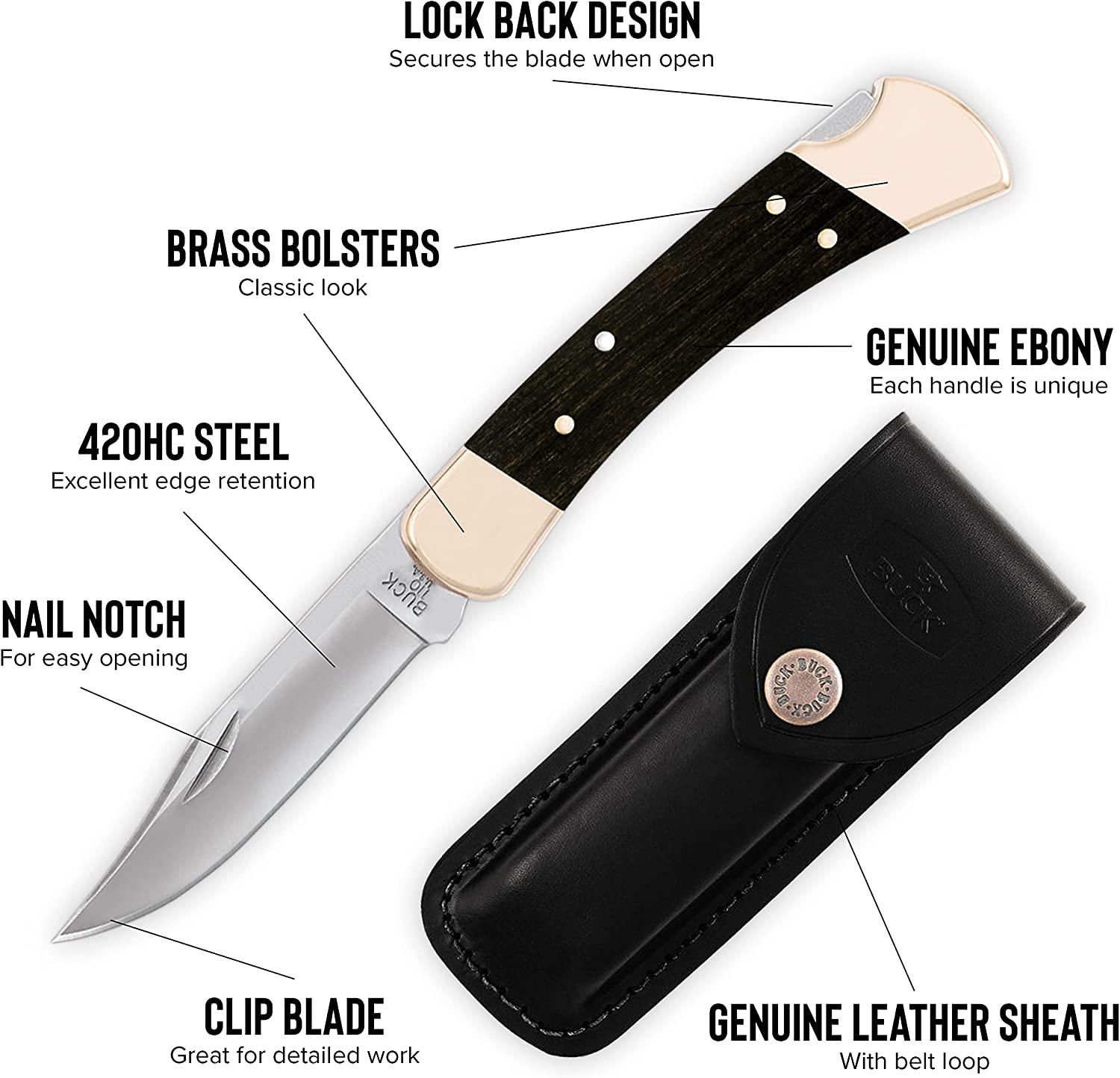 Buck Knives 110 Folding Hunter Knife with Brass Bolsters and Ebony ...