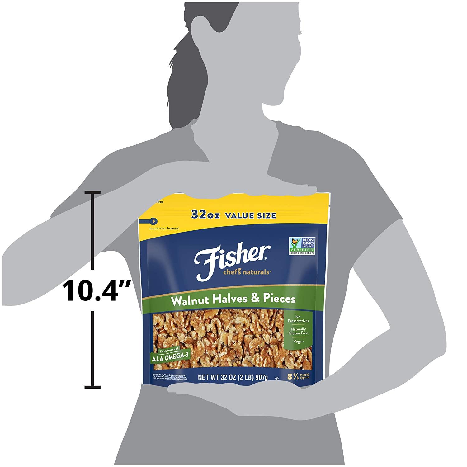 Fisher California Grown Walnut Halves & Pieces - 32 oz, Unsalted ...