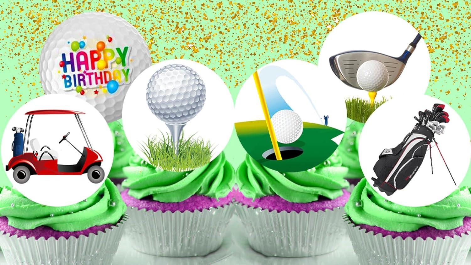 24 x Pre-Cut Golf 3 Edible Stand up Wafer Paper Cupcake Toppers Cake ...