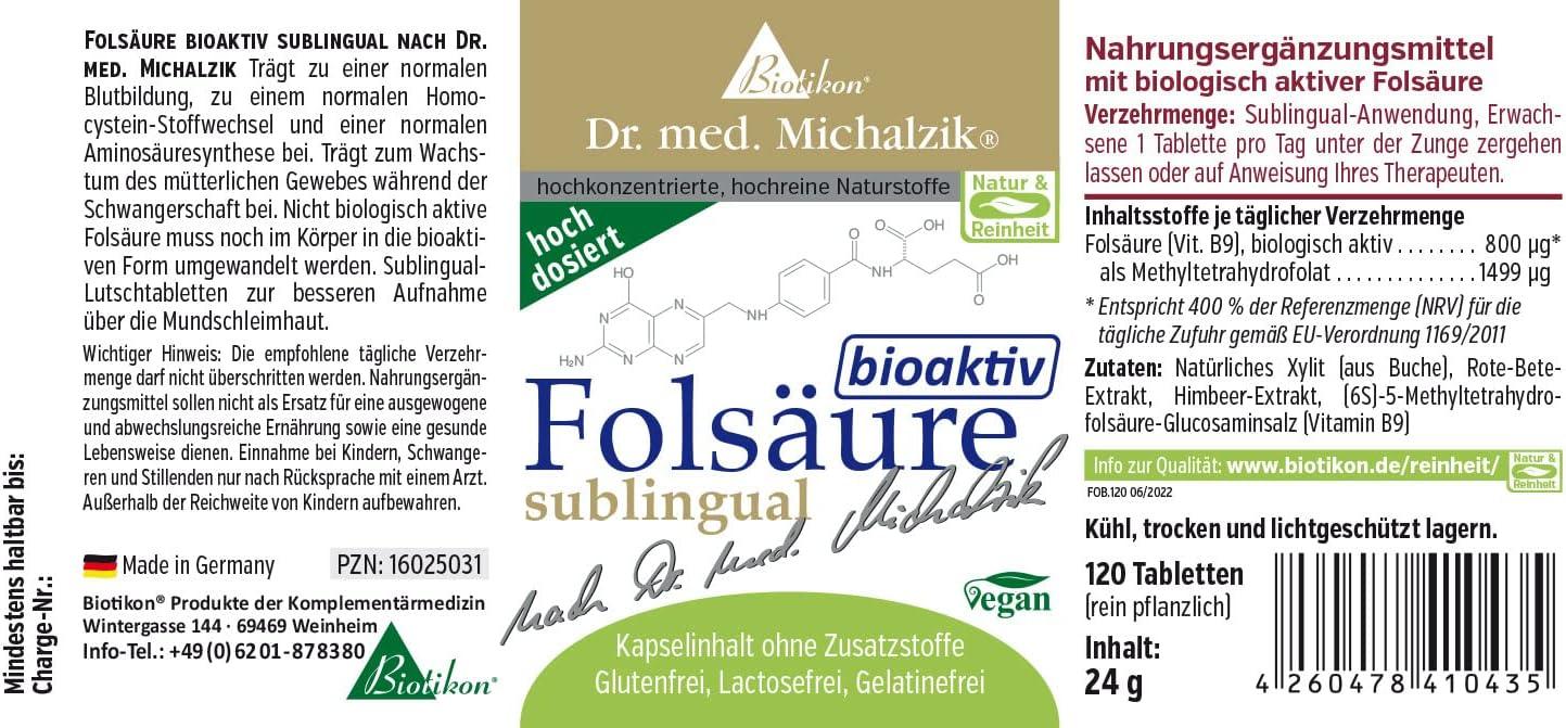 Buy Folic Acid Bioactive (Vitamin B9) Dr. med. Michalzik - 120 Tablets ...