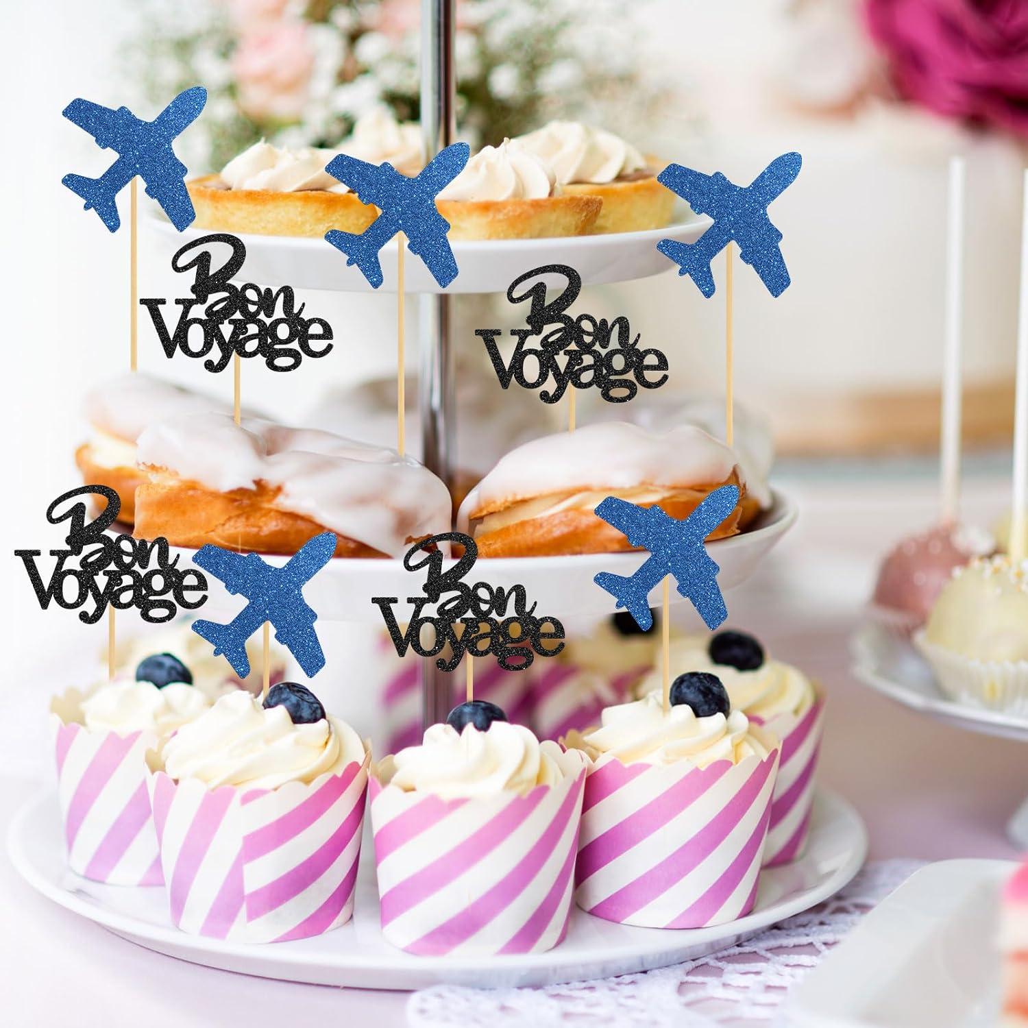 INNORU Bon Voyage Cupcake Toppers Travel Theme Party Cupcake Decor ...