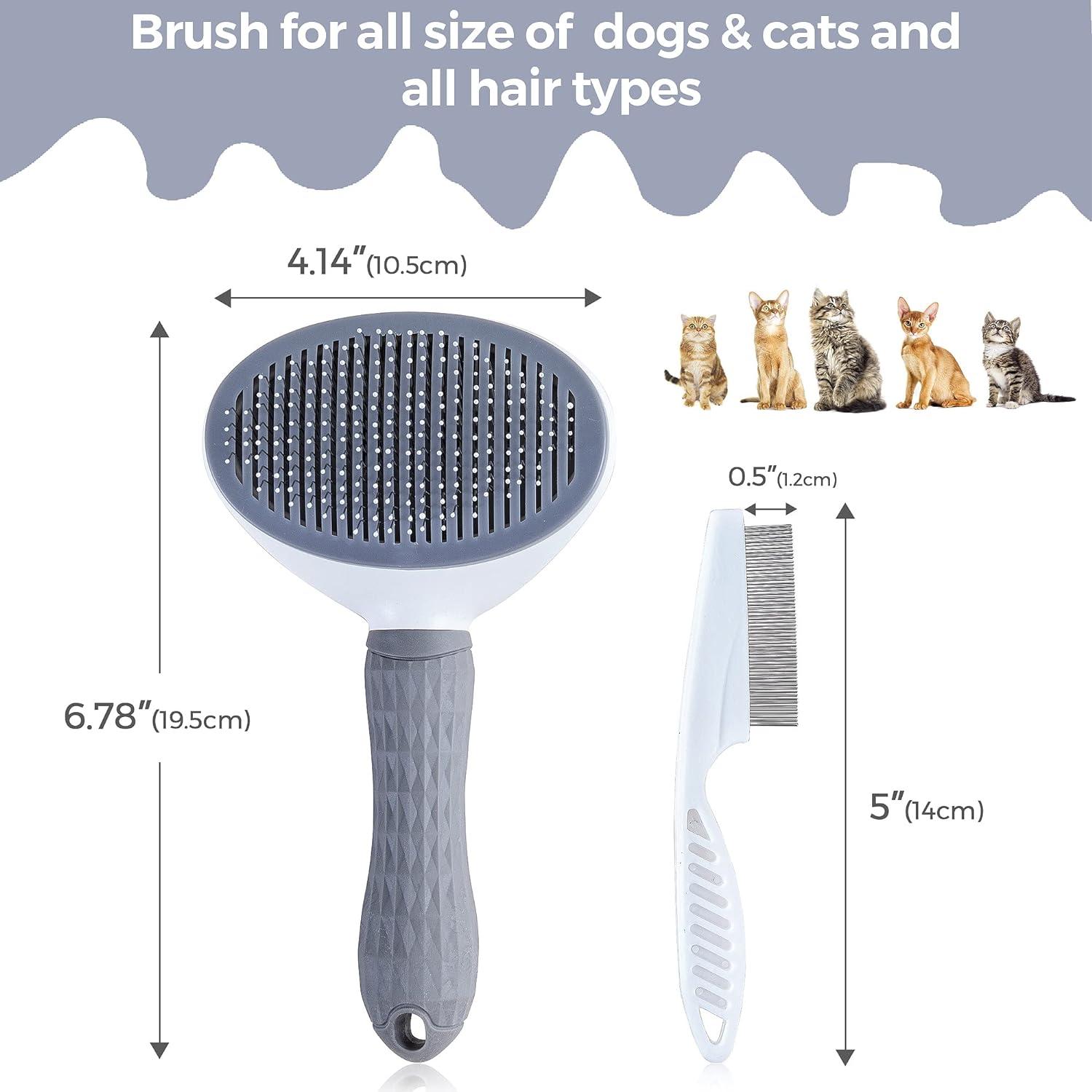 IMAAL Cat Brush with Flea Comb - Self Cleaning Slicker Dog Brush - Pet ...