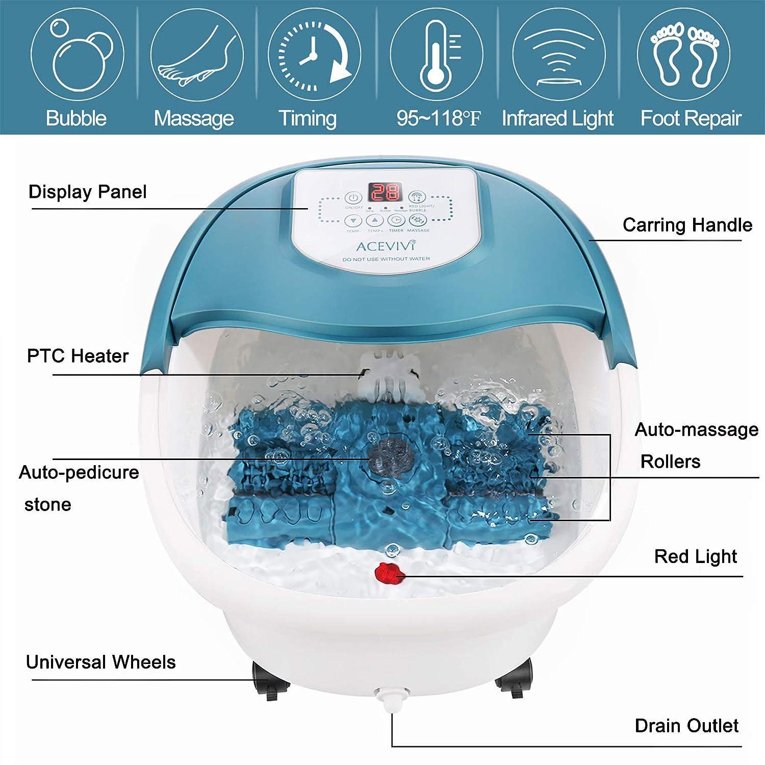 ACEVIVI Foot Bath Spa with Heat, Massage Rollers, Pumice Stone ...