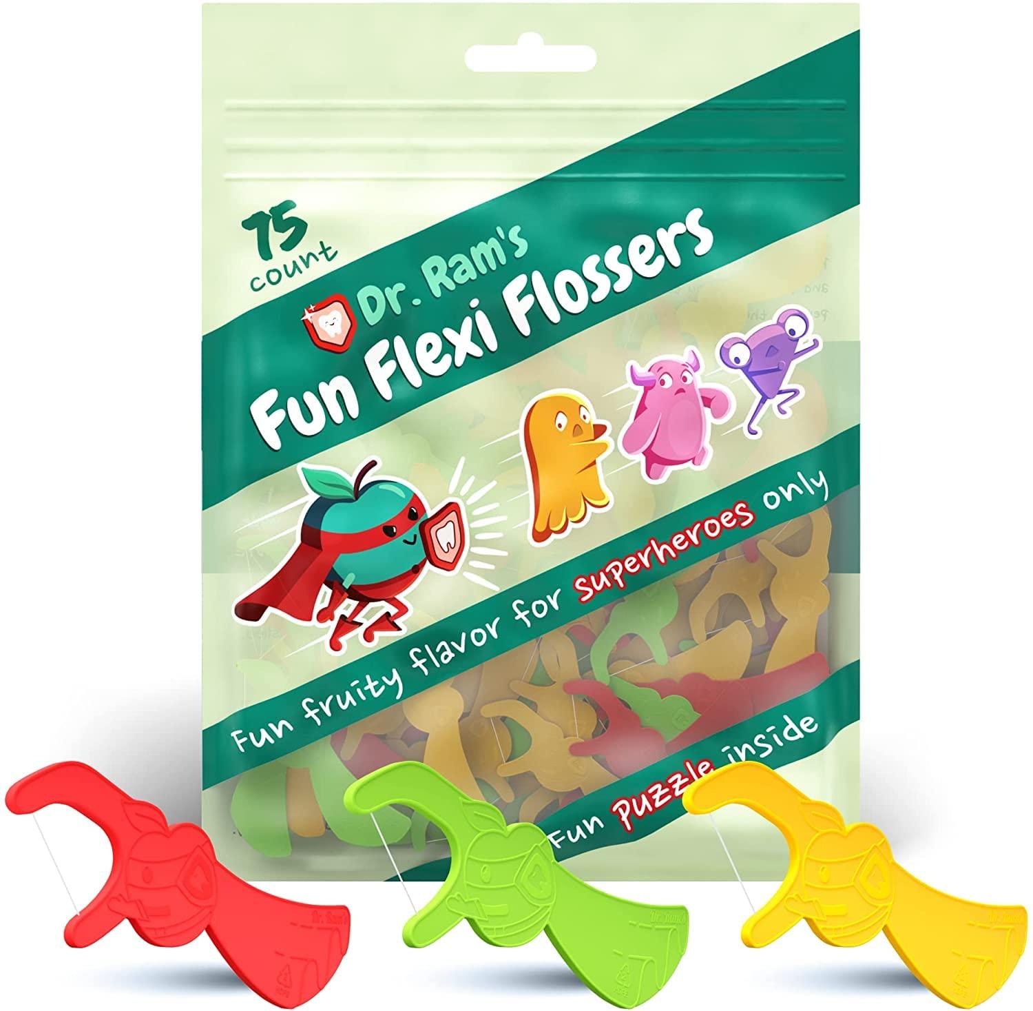 Dr. Ram's Kids Flossers 75-Pack - Fun Flexi Flossers with Gum-Friendly ...