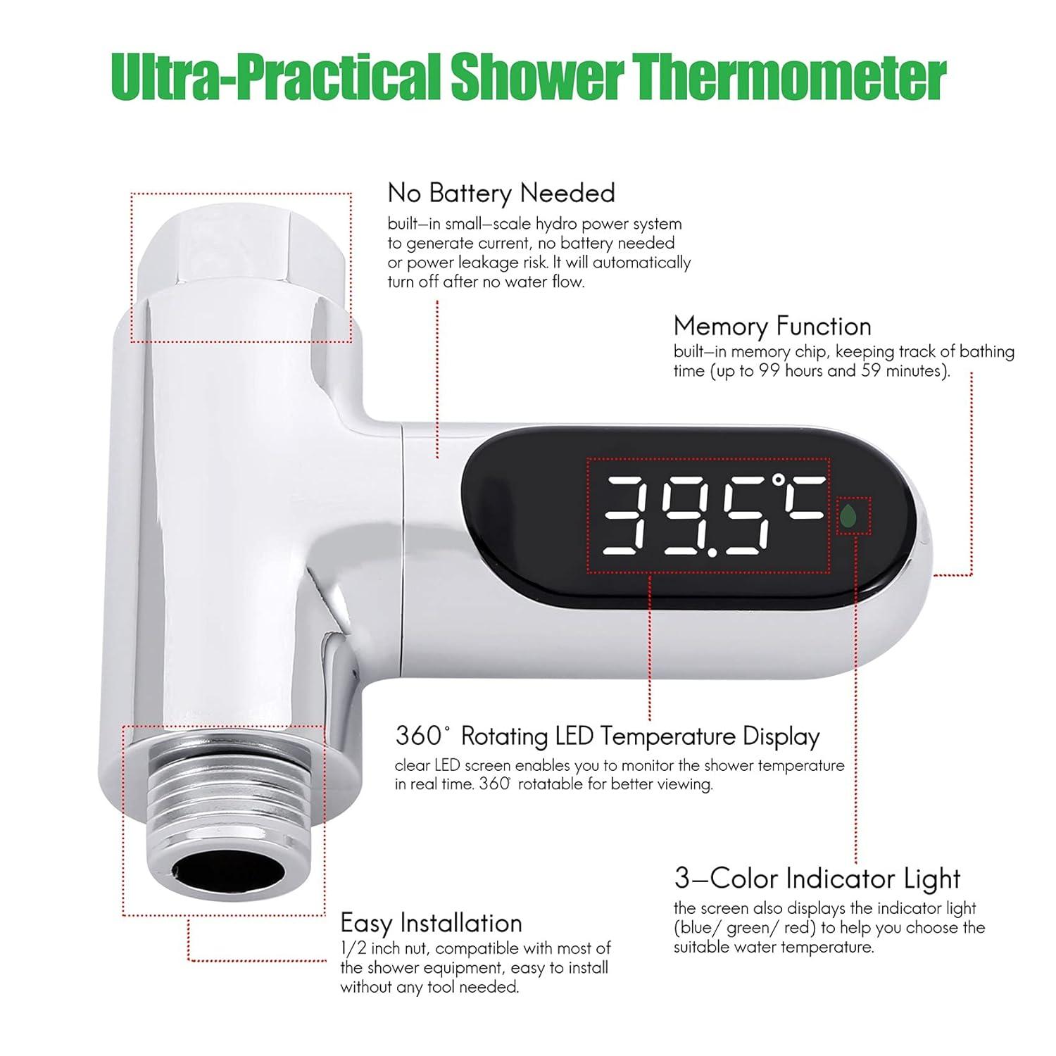 LED Display Home Water Shower Thermometer -Generating Water Temperature ...