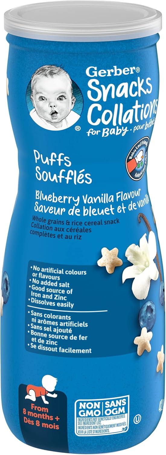 GERBER PUFFS Blueberry & Vanilla Baby Snacks Cereal Snack 8+ months 42 ...