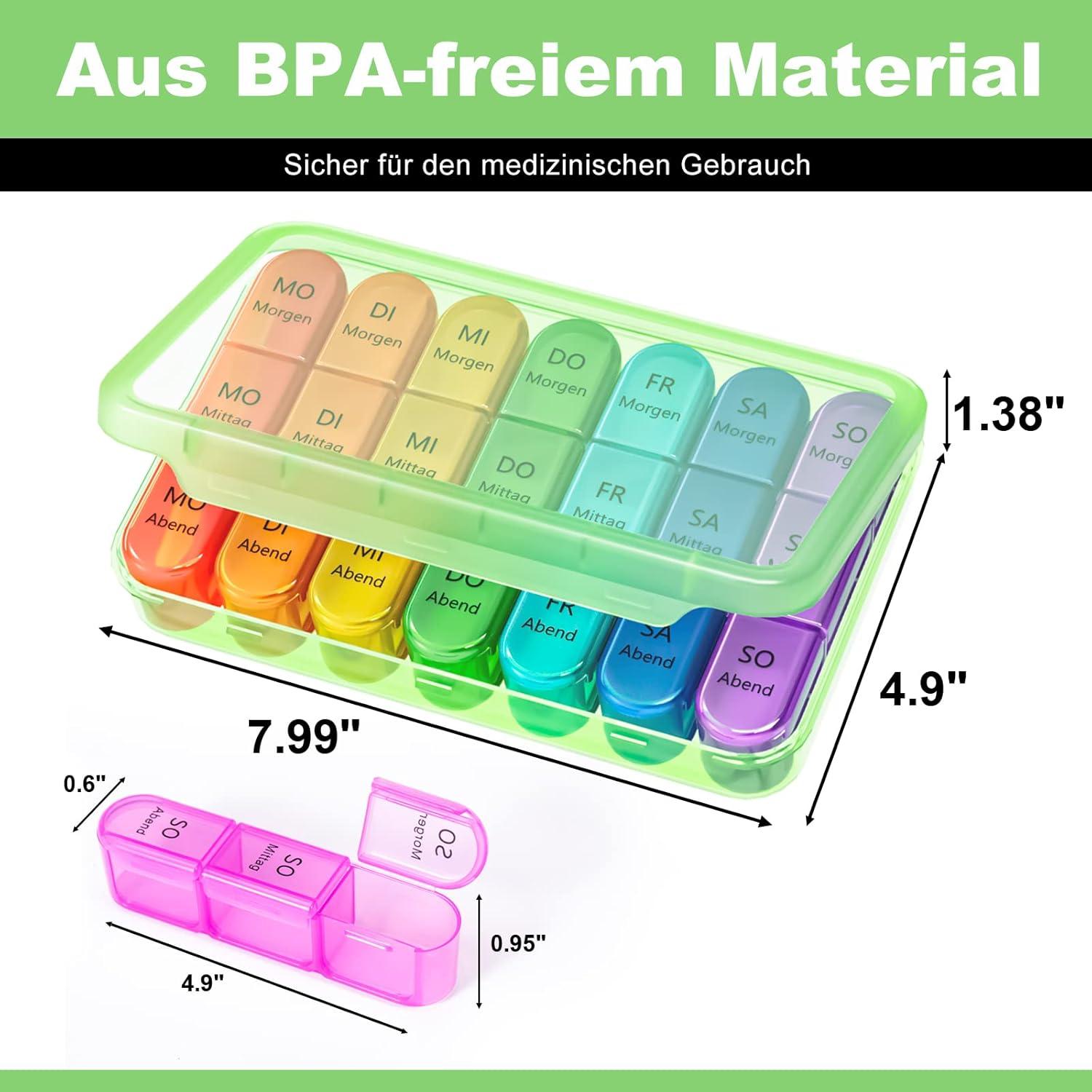 Buy German 7-Day Pillbox with 21 Compartments - Green Medication ...